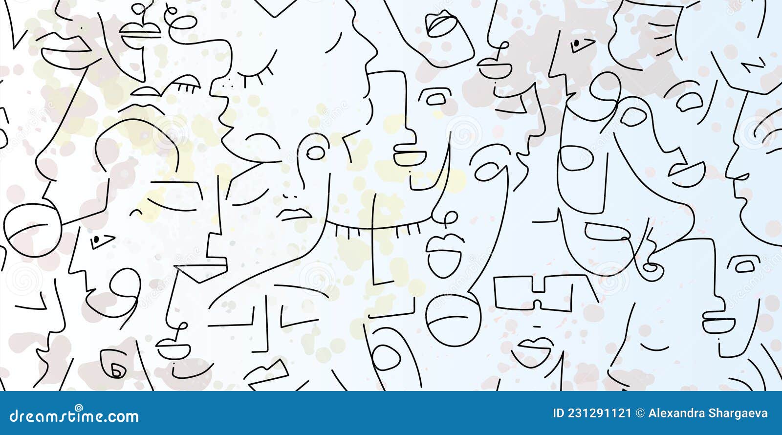 One Line Drawing. Abstract Face Seamless Pattern Stock Vector ...