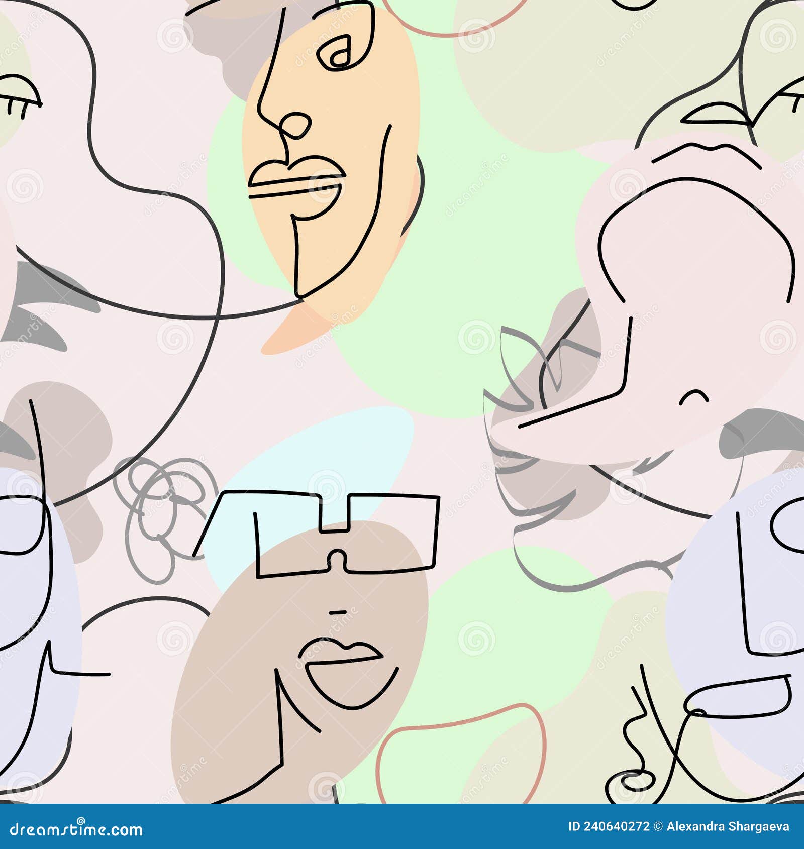 One Line Drawing. Abstract Face Seamless Pattern Stock Vector ...