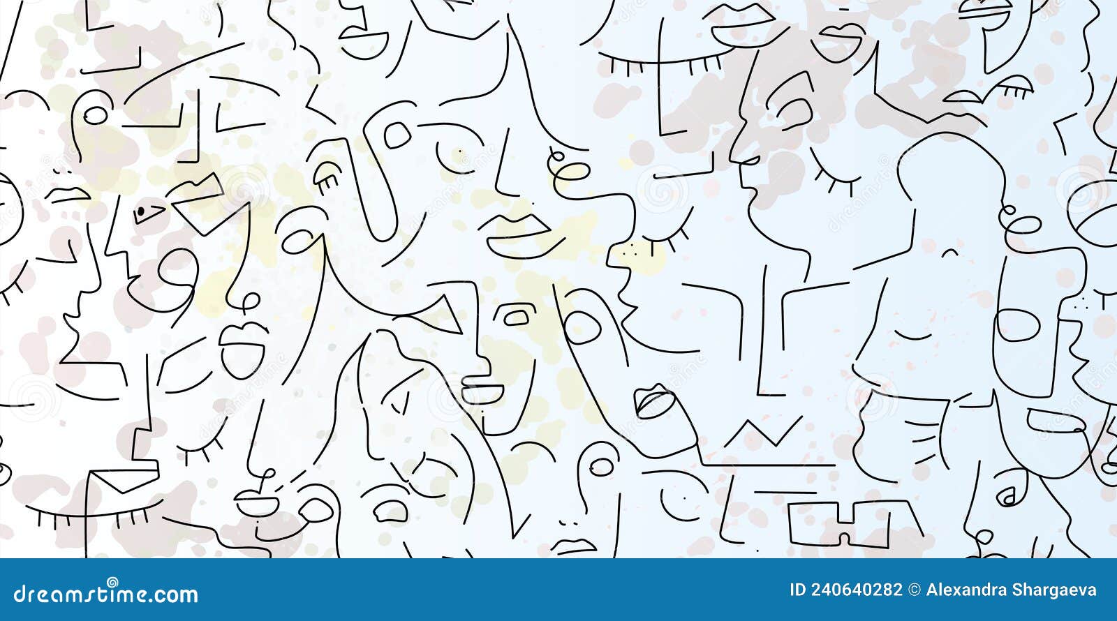 One Line Drawing. Abstract Face Seamless Pattern Stock Vector ...