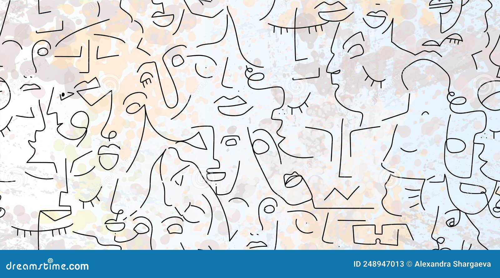 One Line Drawing. Abstract Face Seamless Pattern Stock Vector ...