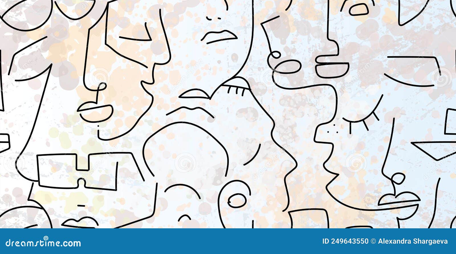 One Line Drawing. Abstract Face Seamless Pattern Stock Vector ...