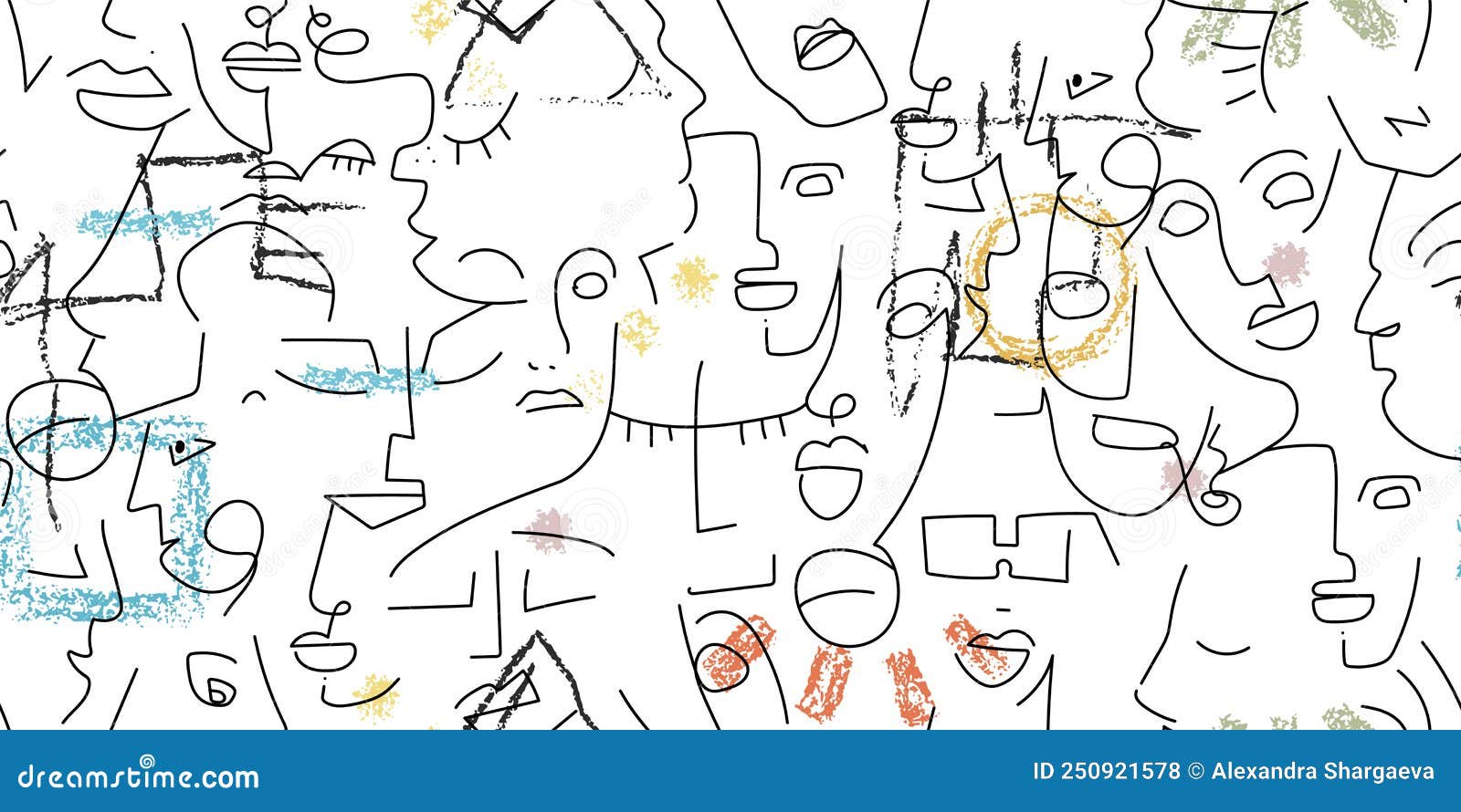 One Line Drawing. Abstract Face Seamless Pattern Stock Vector ...