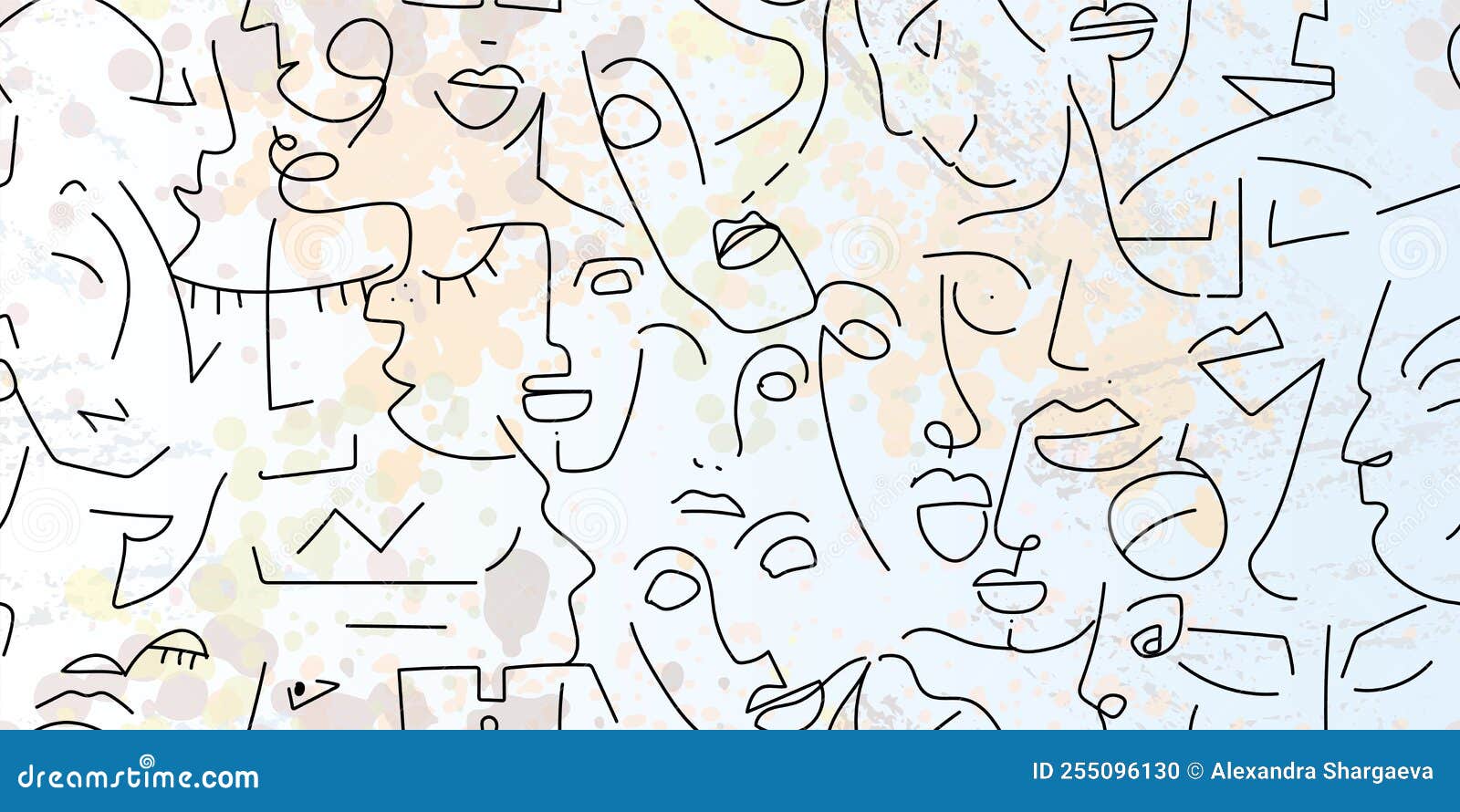 One Line Drawing. Abstract Face Seamless Pattern Stock Vector ...