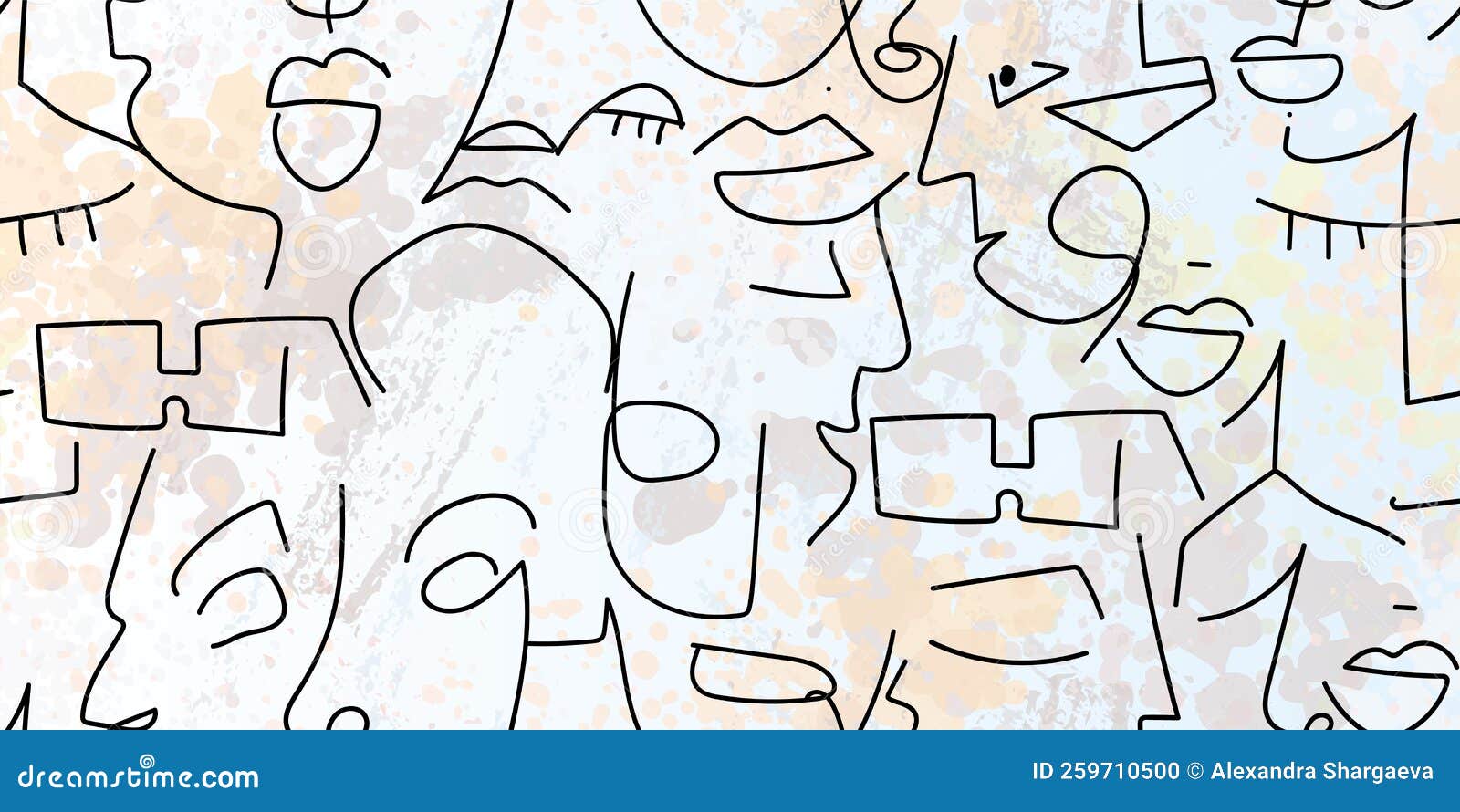 One Line Drawing. Abstract Face Seamless Pattern Stock Vector ...