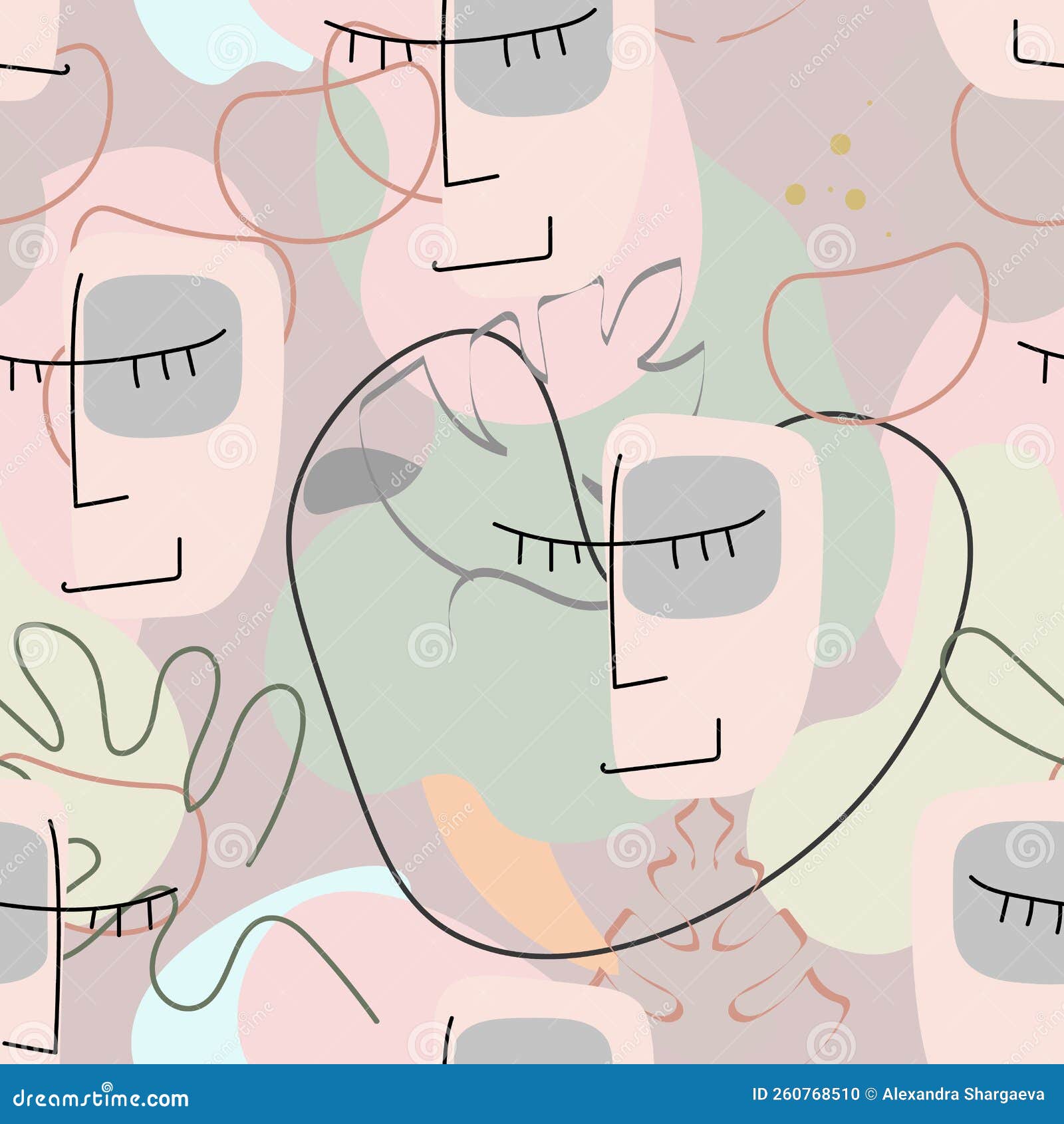 One Line Drawing. Abstract Face Seamless Pattern Stock Vector ...