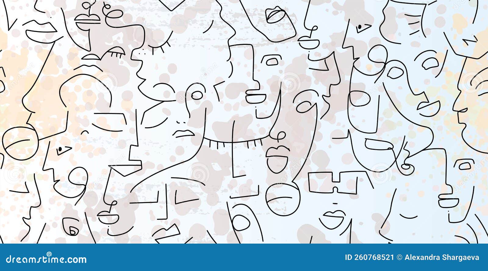 One Line Drawing. Abstract Face Seamless Pattern Stock Vector ...