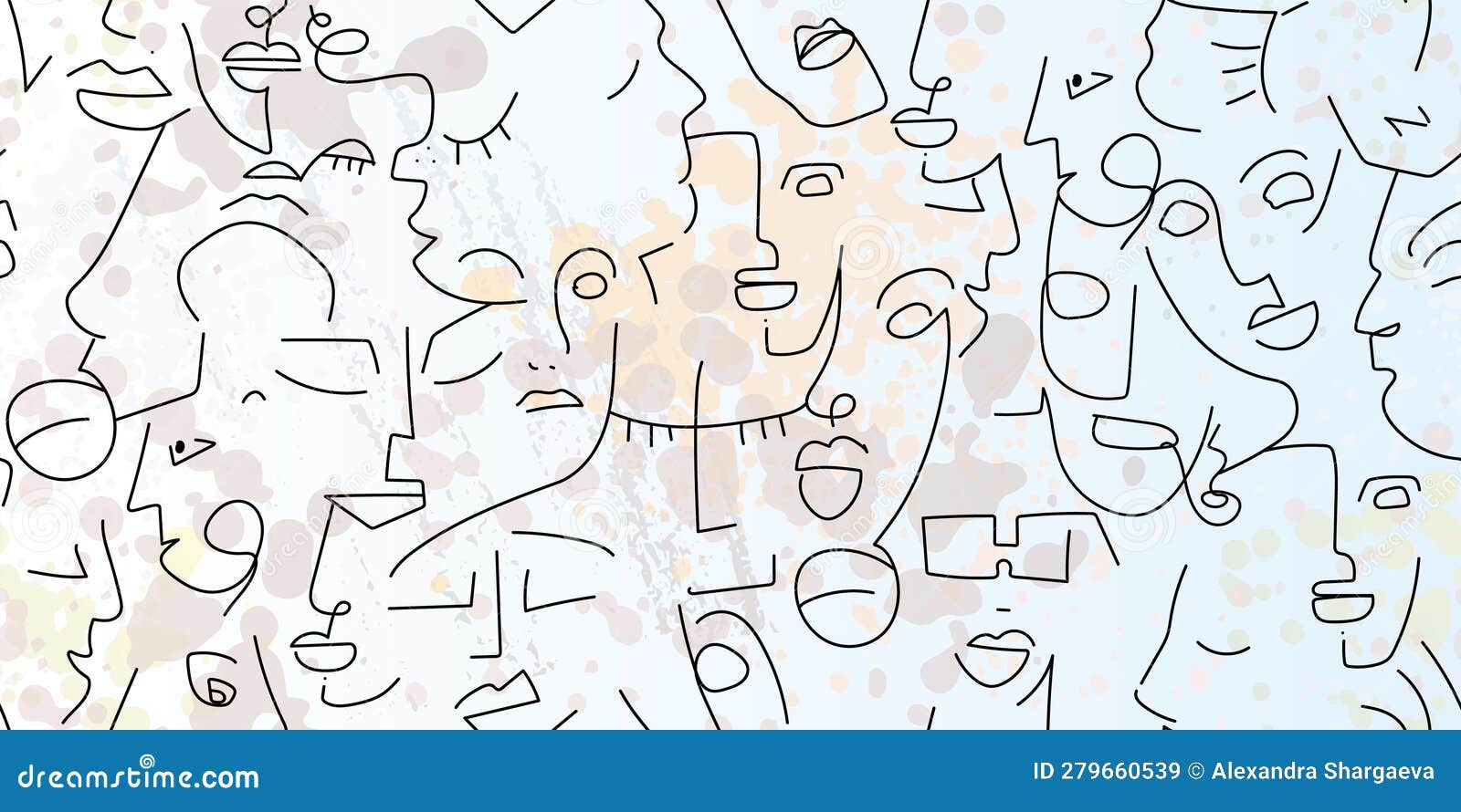 One Line Drawing. Abstract Face Seamless Pattern Stock Vector ...