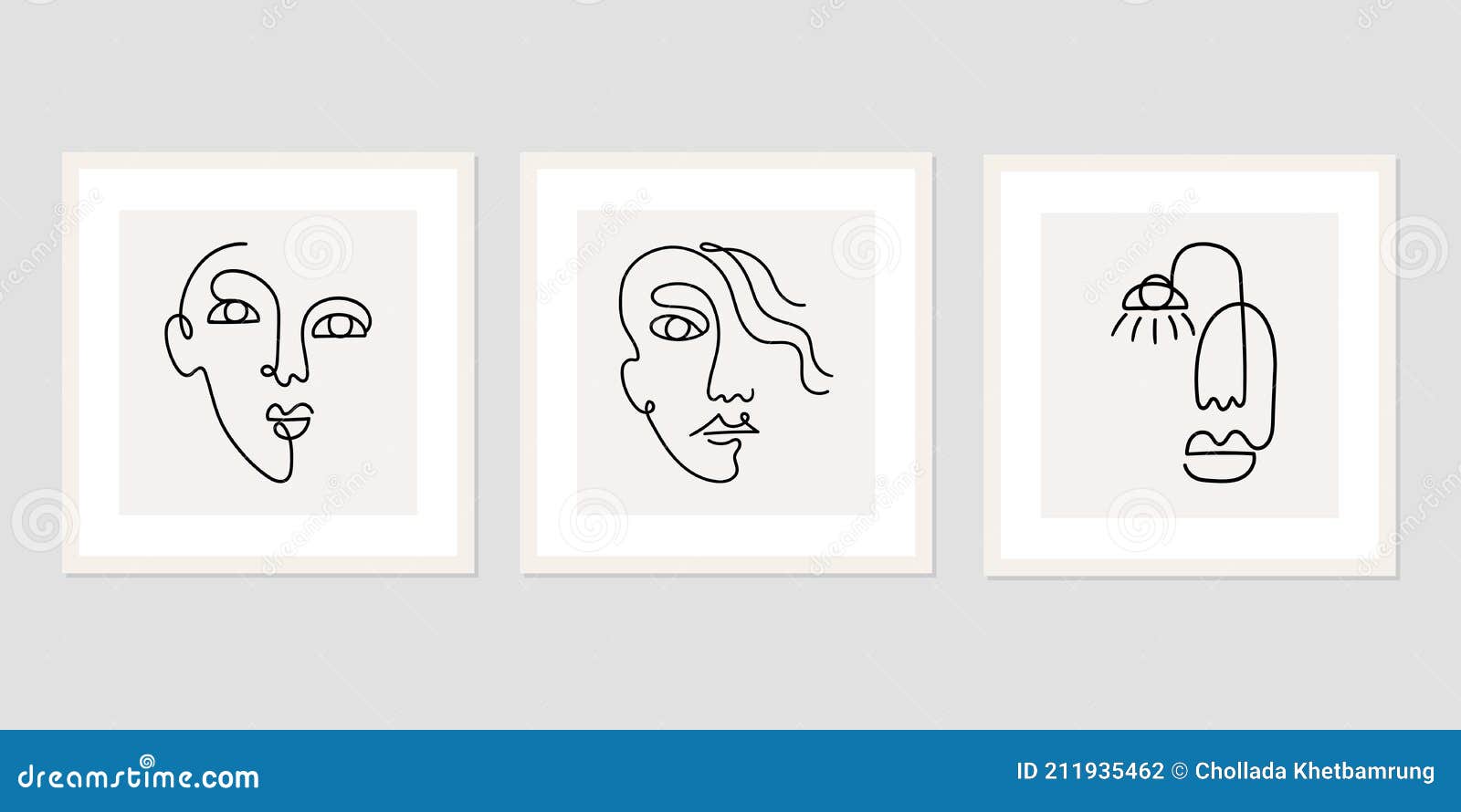 One Line Drawing Abstract Faces Stock Vector Illustration Of Black