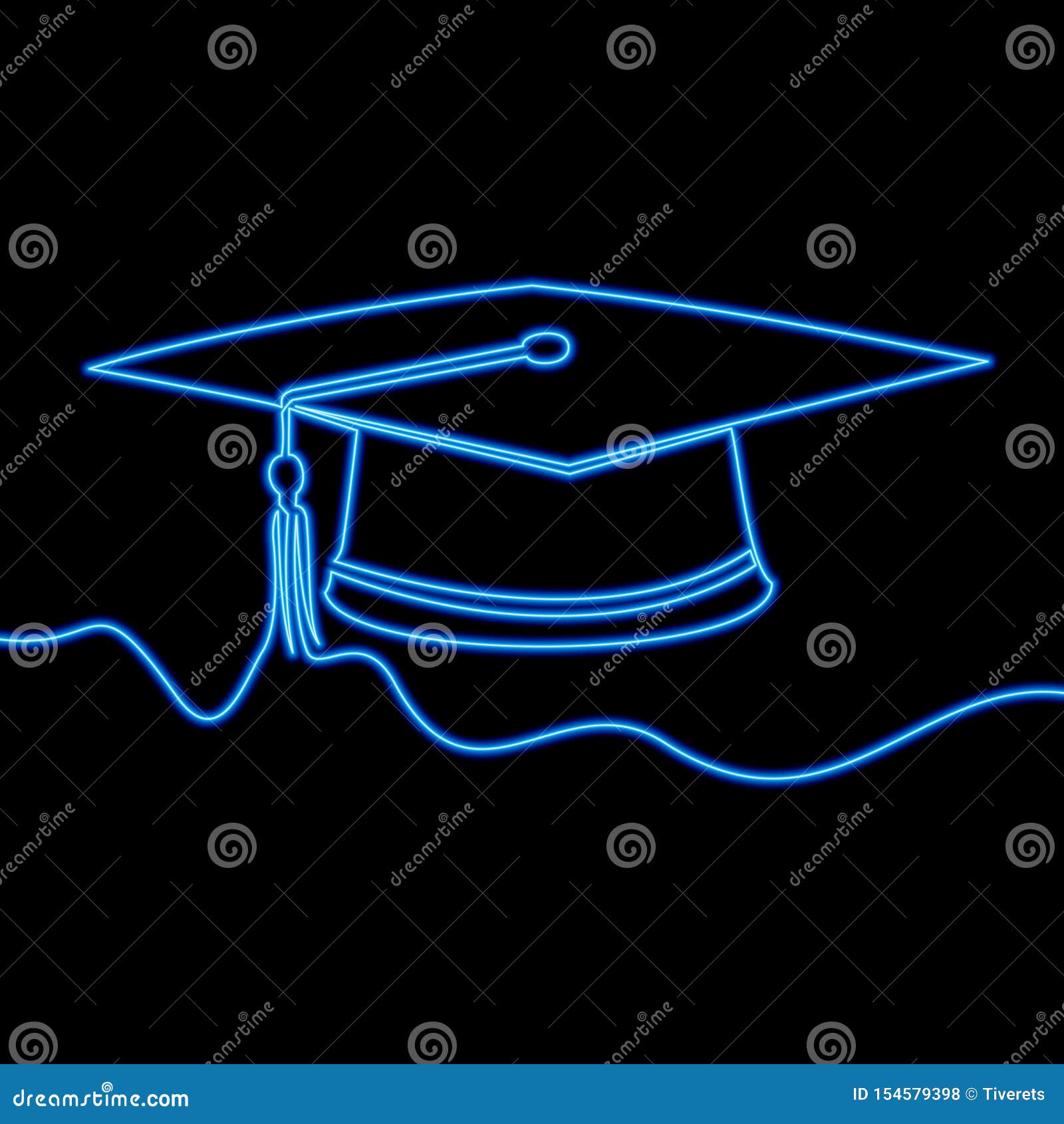 One Line Drawing Academic Cap Neon Concept Vector Illustration ...