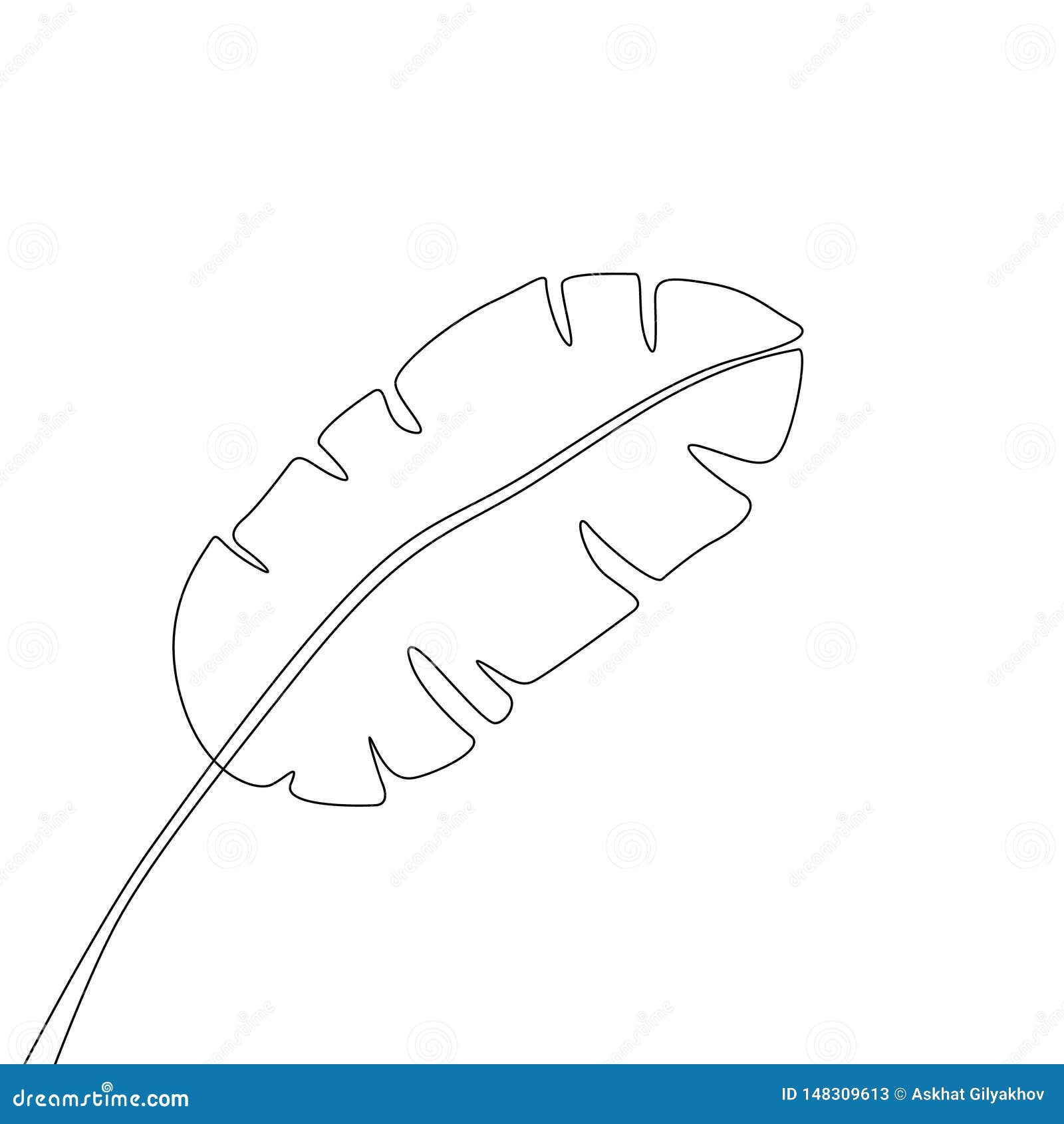 One Line Drawing Banana Branch Leaf Continuous Line Exotic Tropical