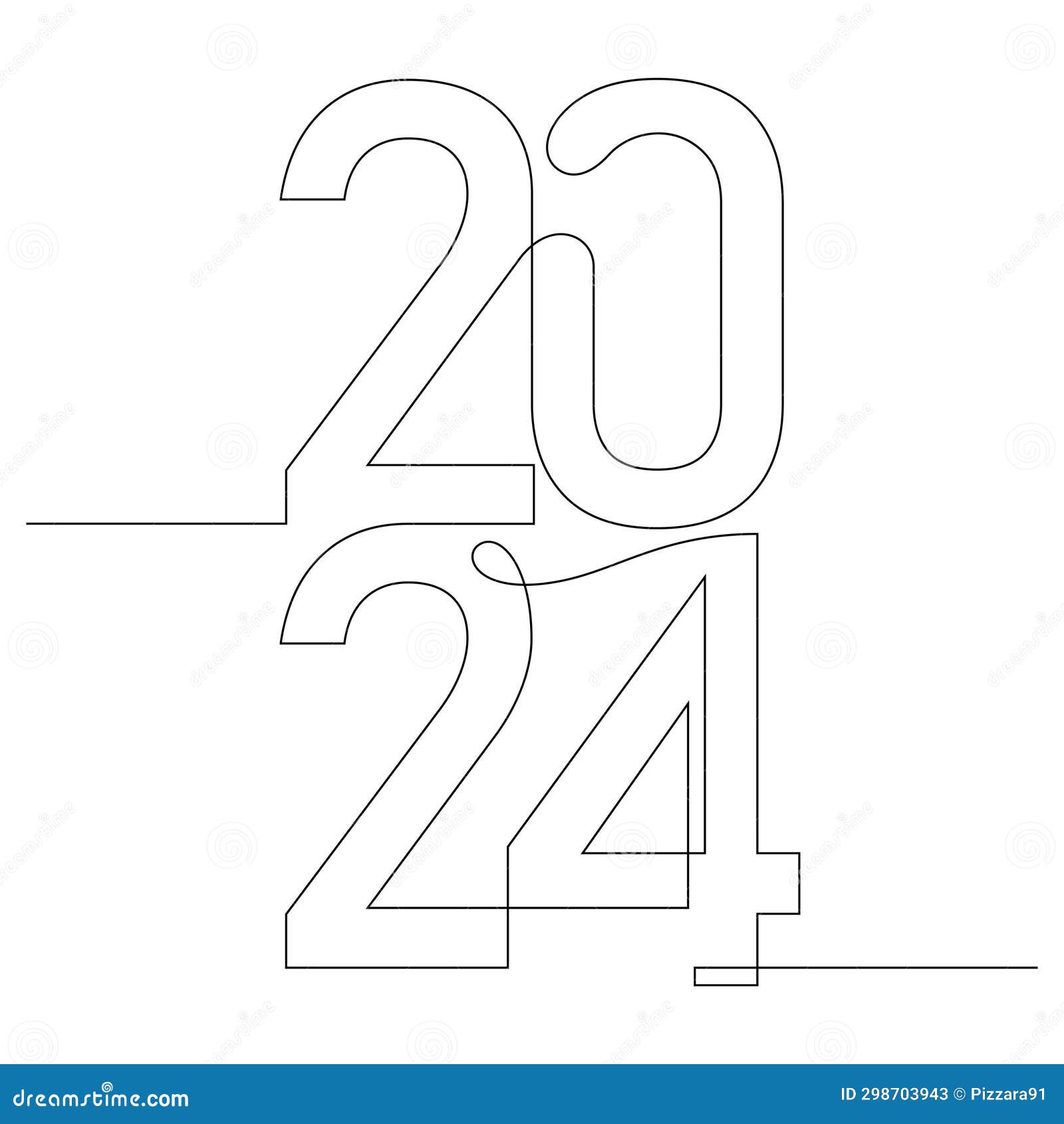 One Line Drawing 2024 Beginning of the Year Continuity Thin Line Stock ...
