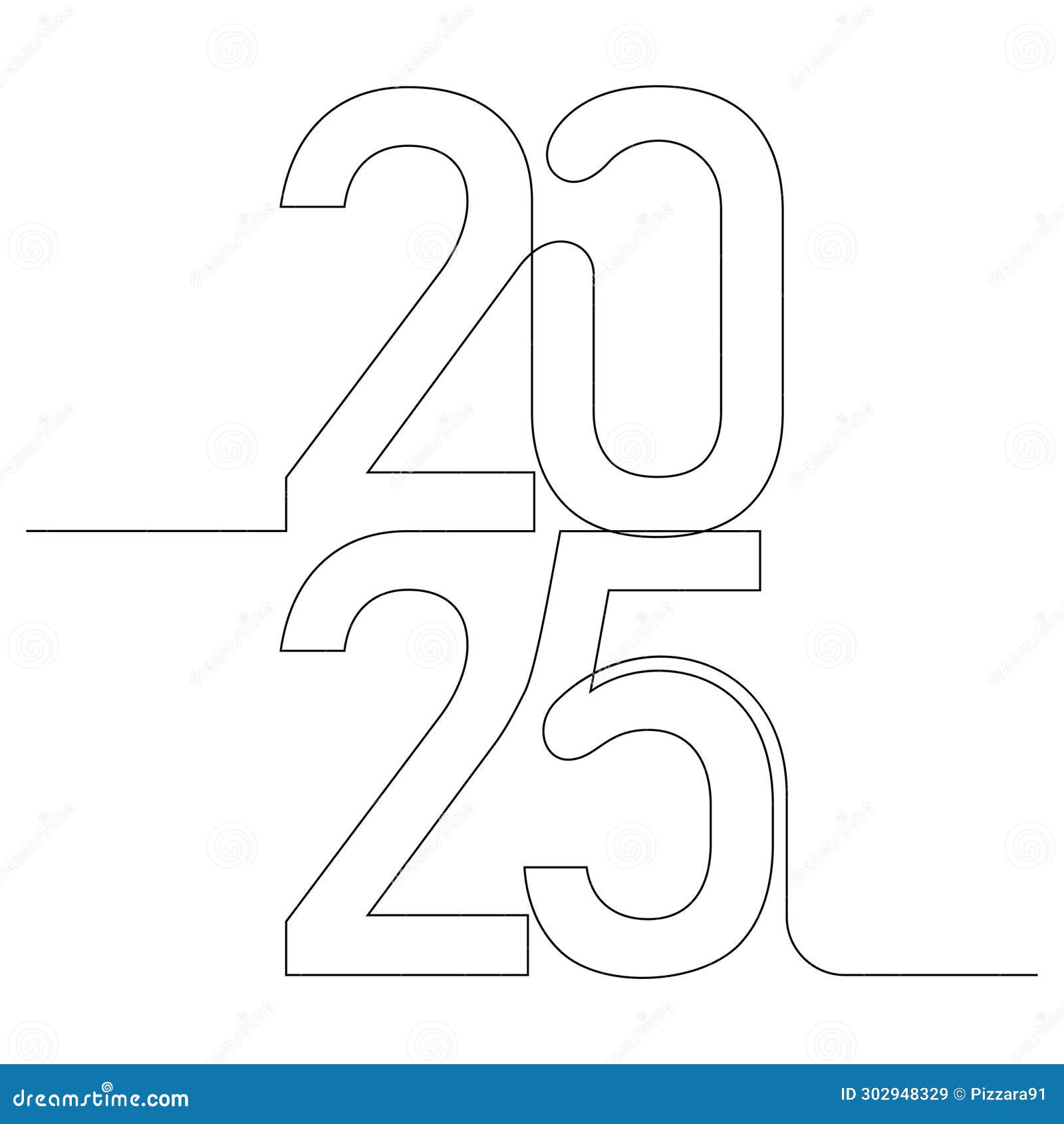 One Line Drawing 2025 Beginning of the Year Continuity Thin Line Stock ...