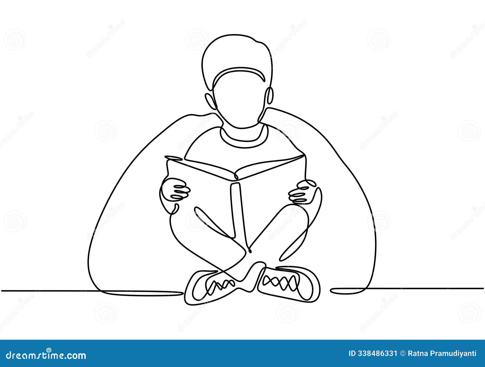 One Line Drawing of a Boy Reading a Book. Reflecting Discovery and ...