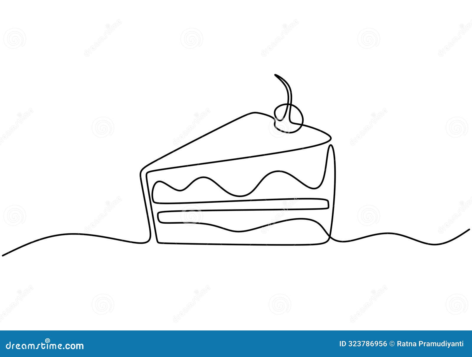 One Line Drawing of Cheesecake with Cherries. Hand Drawn Piece of Cake ...
