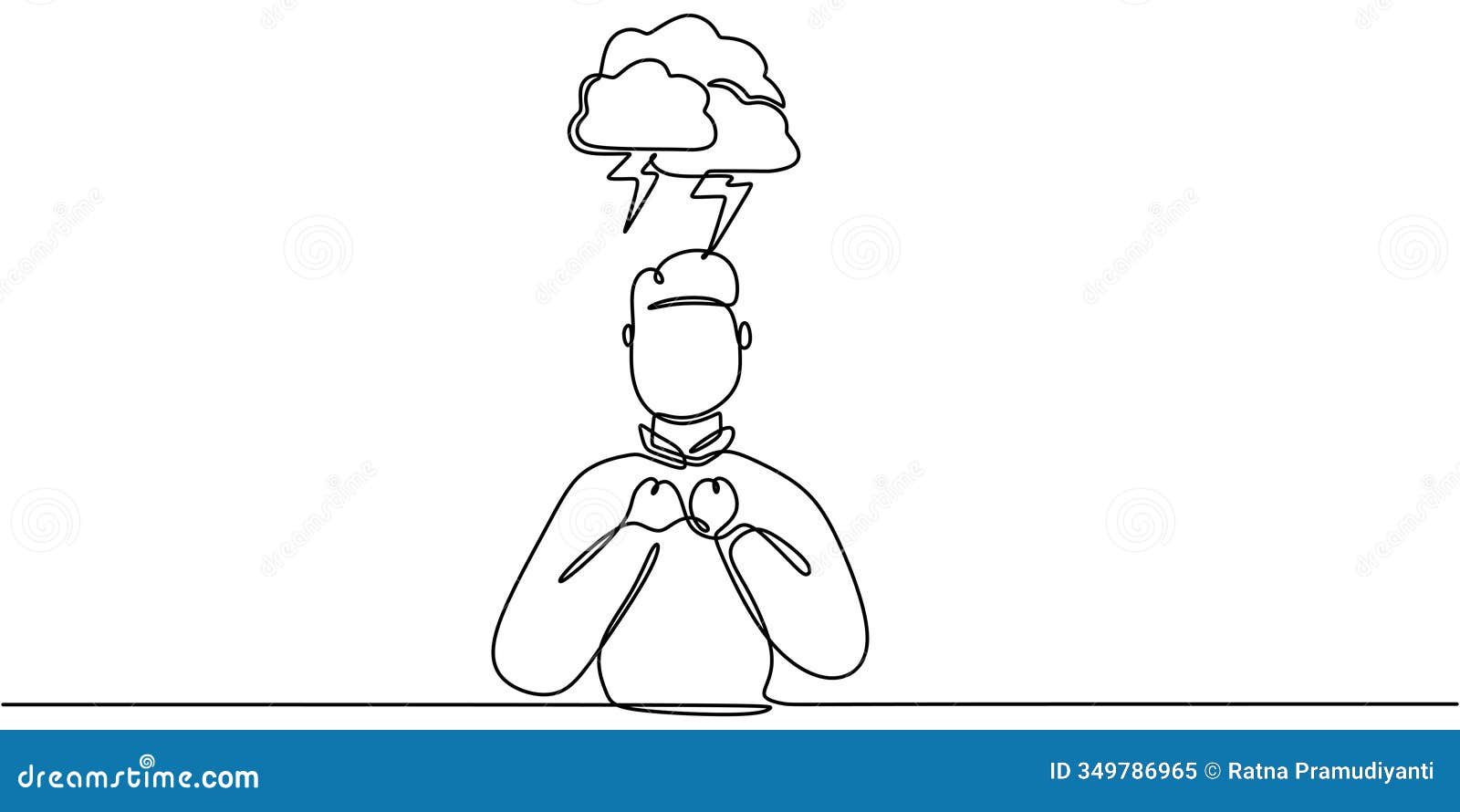 One Line Drawing of Clouds with Lightning Over a Man S Head ...