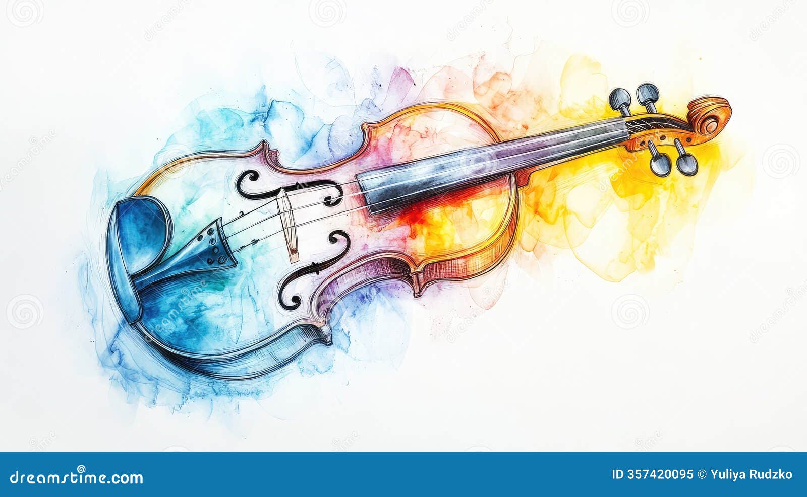 One Line Drawing of a Colorful Violin Sketch Stock Image - Image of ...