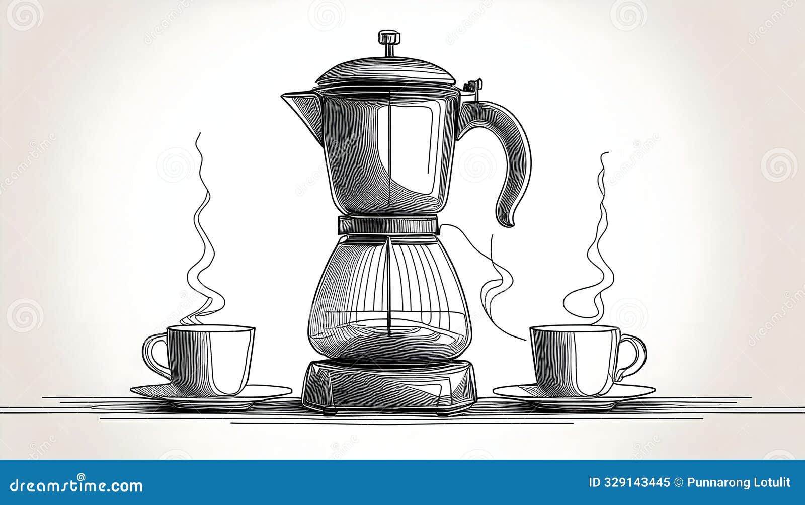One Line Drawing and Continue for Coffee Percolator on Digital Art ...
