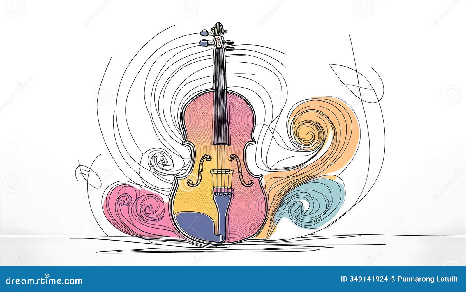 One Line Drawing and Continue for Colorful Violin Sketch Stock ...