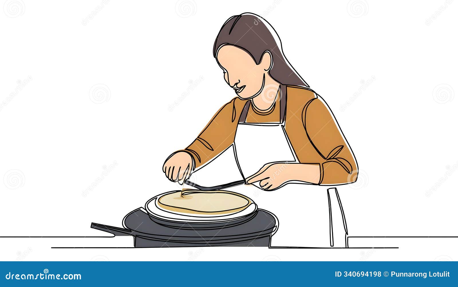 One Line Drawing and Continue for Crepe Maker on Digital Art Concept ...