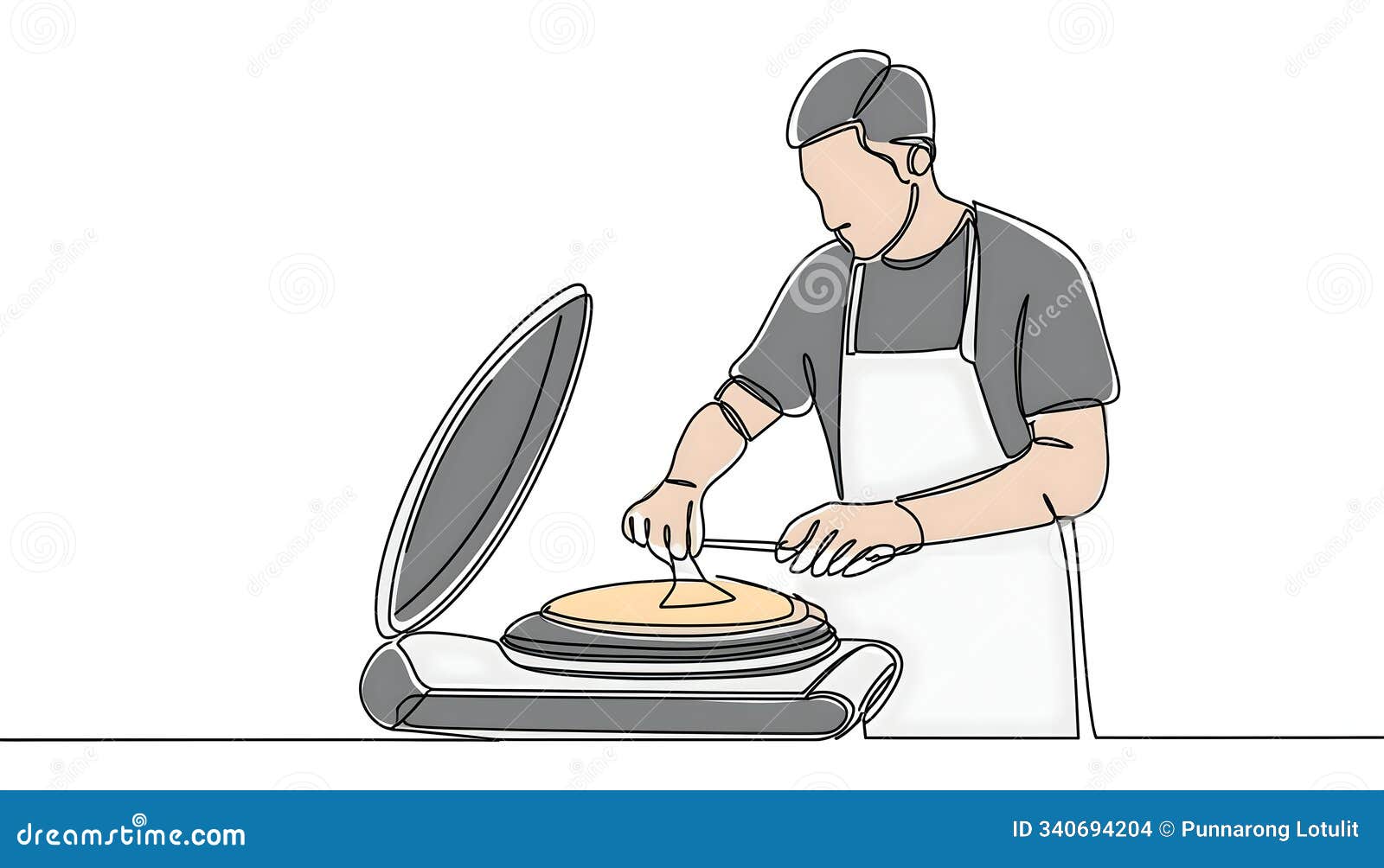 One Line Drawing and Continue for Crepe Maker on Digital Art Concept ...