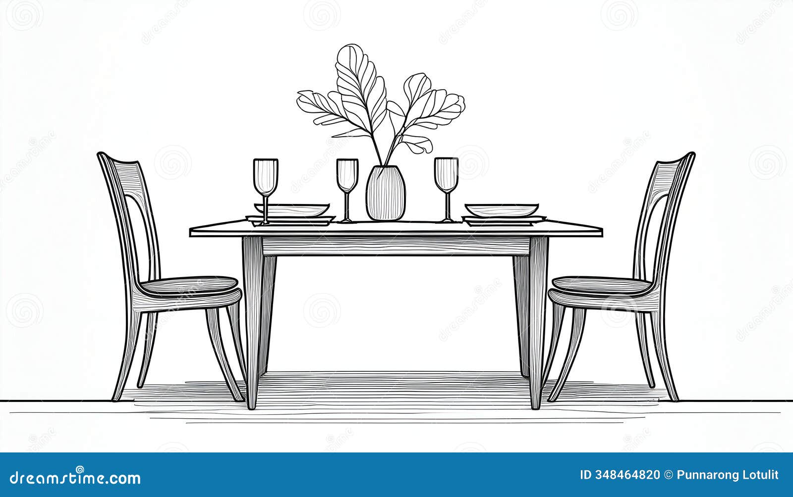 One Line Drawing and Continue for Dining Table on Digital Art Concept ...