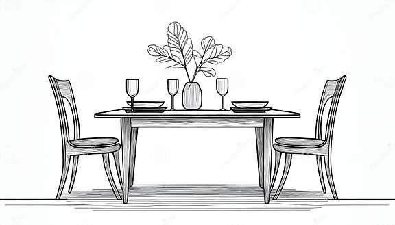 One Line Drawing and Continue for Dining Table on Digital Art Concept ...