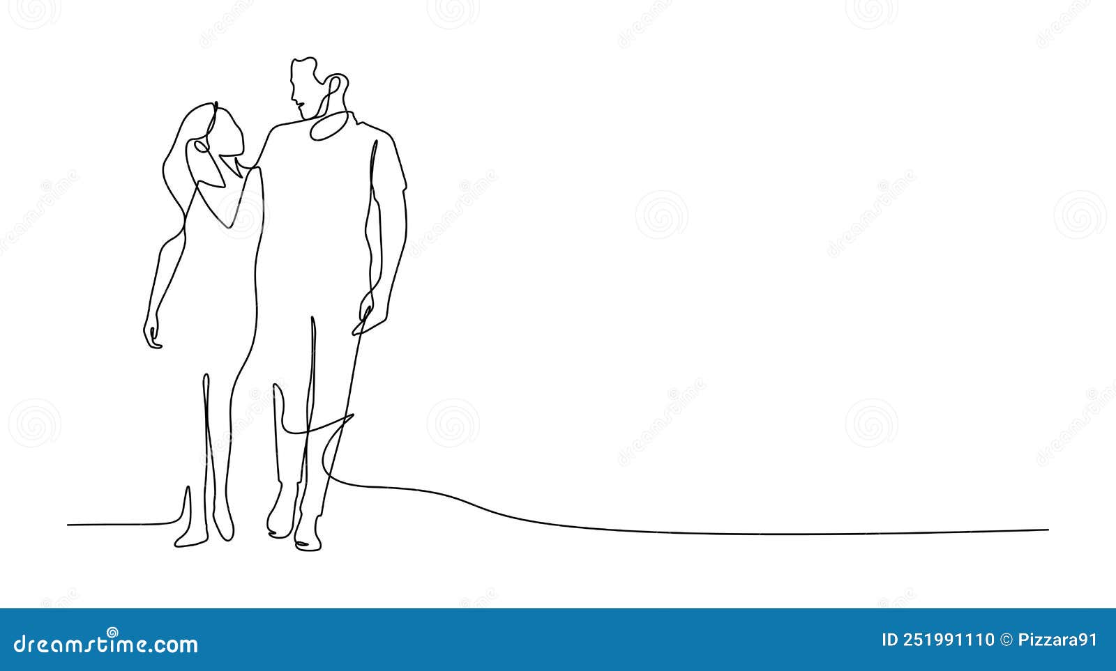 One Line Drawing of Couple Walking Leisure Romantic Scene View Vector ...