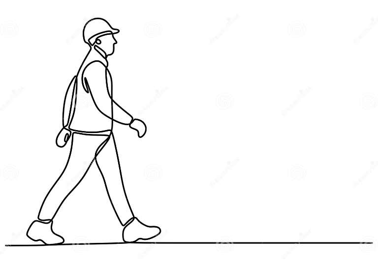 One Line Drawing of an Engineer Walking, Illustrating the Dynamic ...