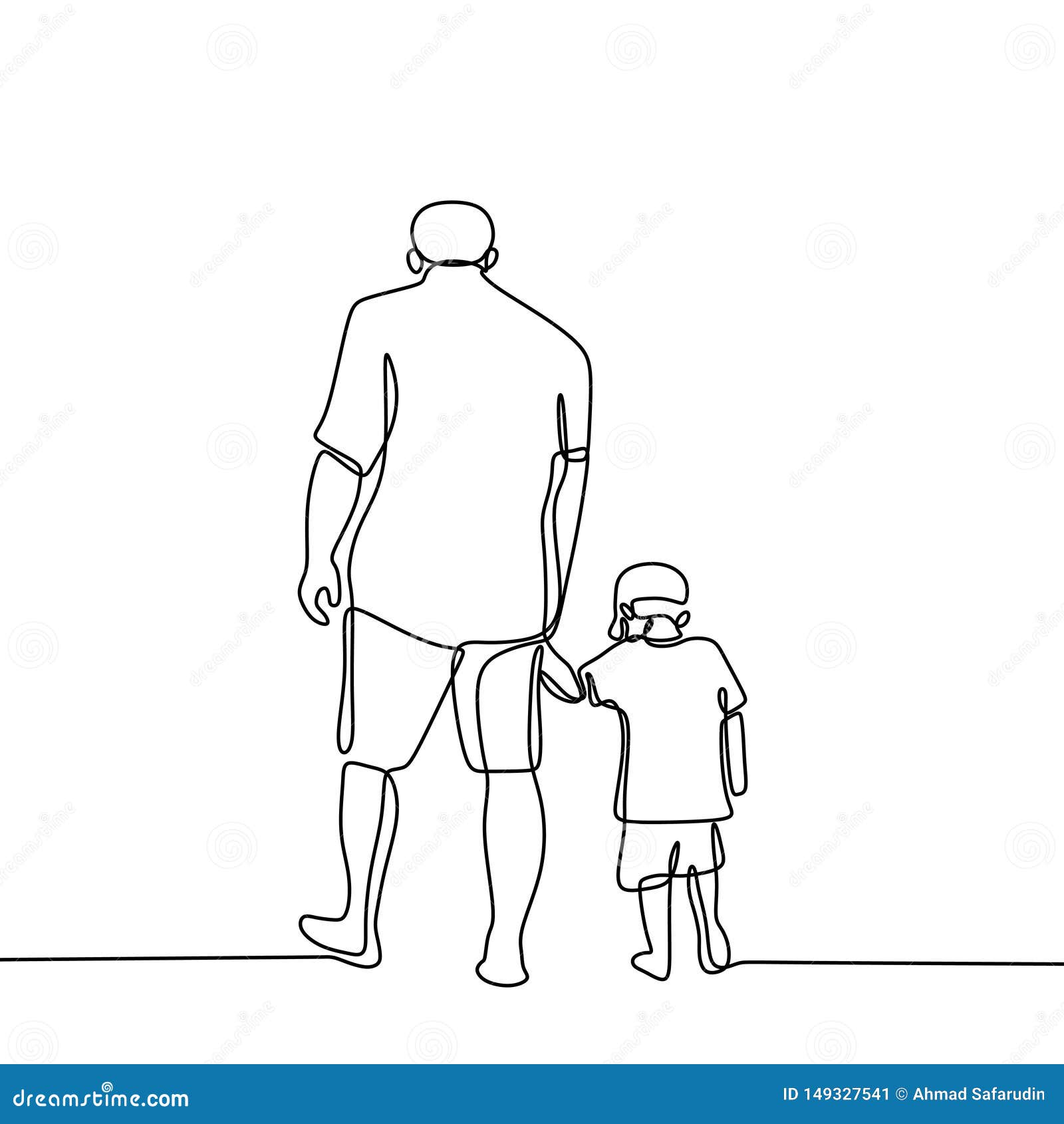 One Line Drawing of Father and His Son Walking Minimalist Design Stock ...