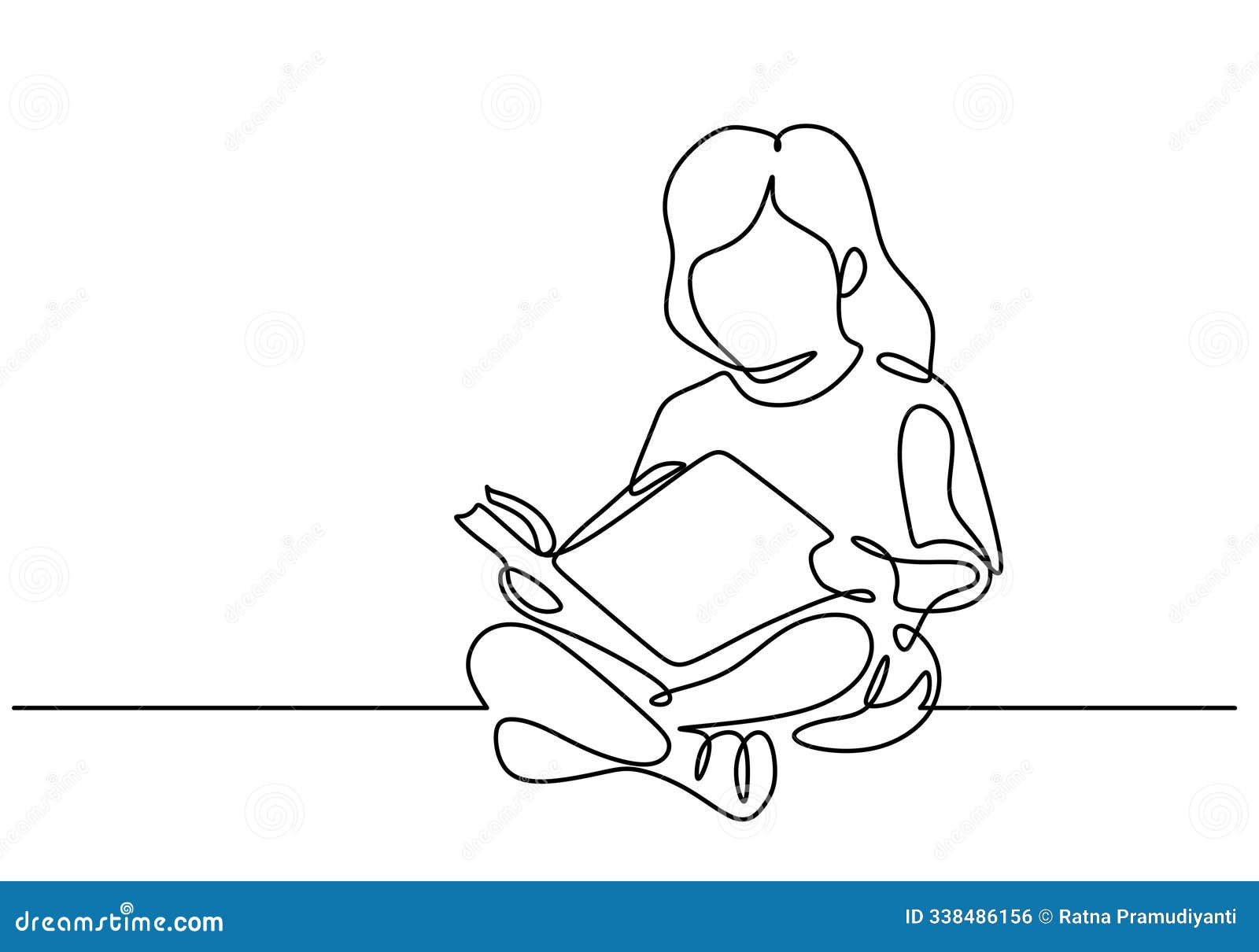 One Line Drawing of a Girl Deeply Focused on Reading. Representing the ...