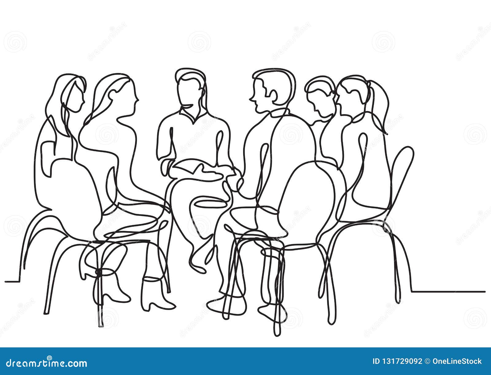 One Line Drawing of Group of Young People Talking Stock Vector ...