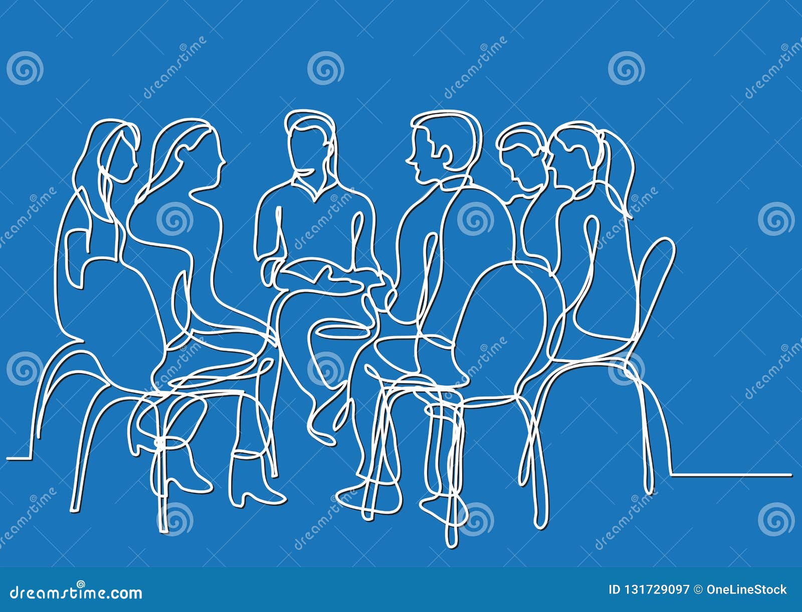One Line Drawing of Group of Young People Talking Stock Vector ...