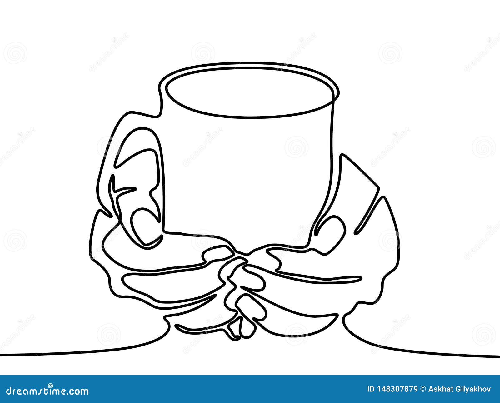 One Line Drawing Hand Holding Mug with Tea or Coffee. Stock Vector ...