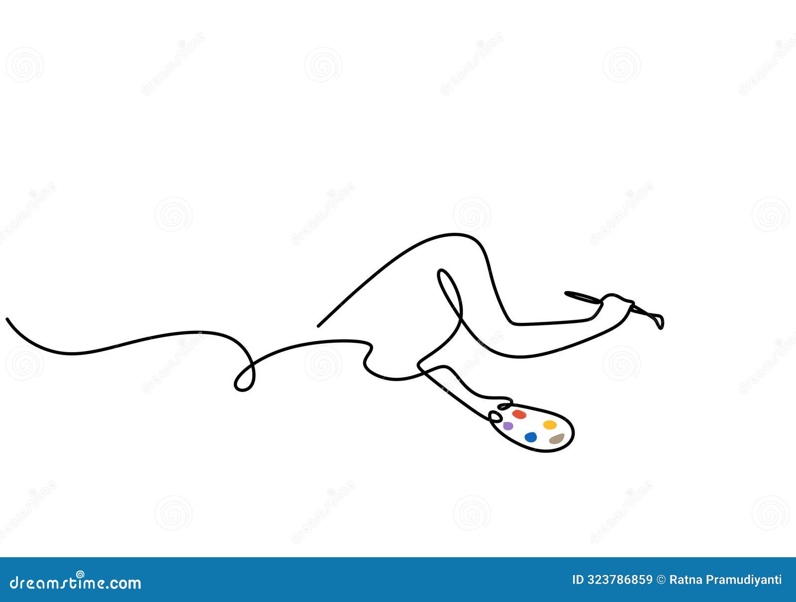 One Line Drawing Hand Using Artsy Brushes and Painting Palette Stock ...