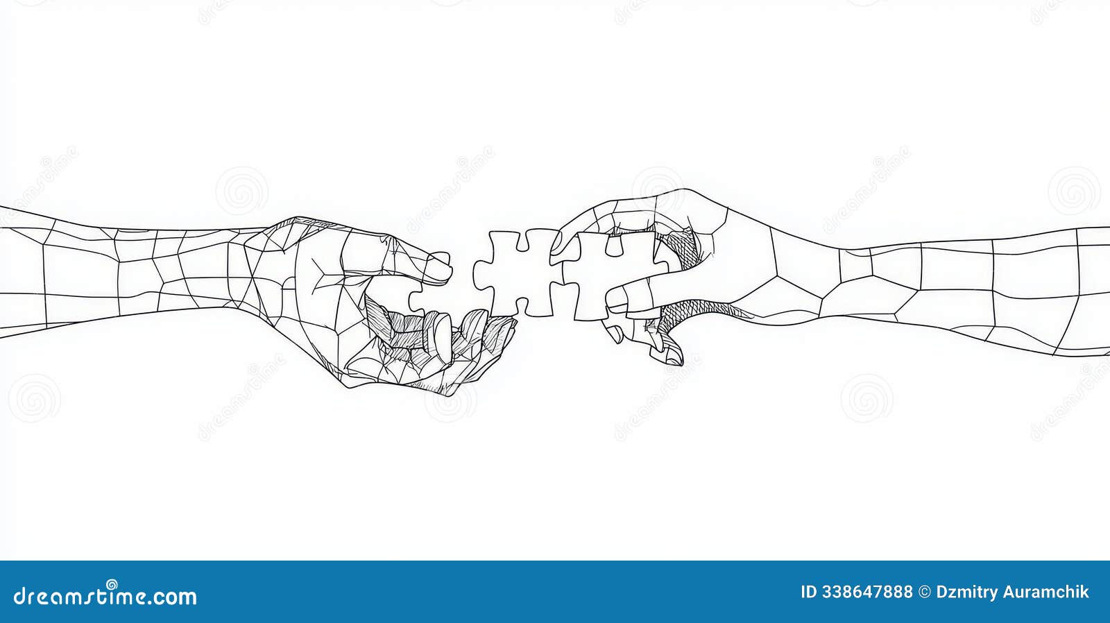 One Line Drawing of Hands Solving a Jigsaw Puzzle. Teamwork Concept ...