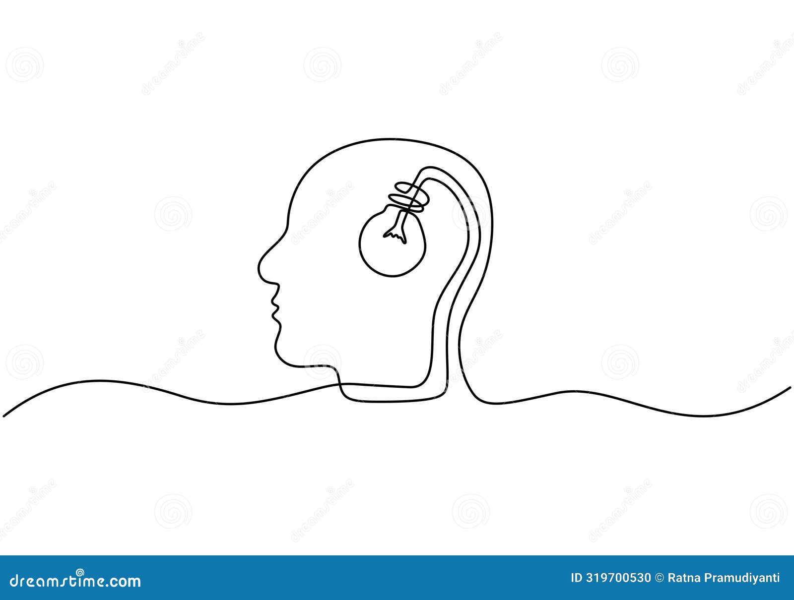 One Line Drawing of Head with Light Bulb. Creative Thinking Metaphor ...