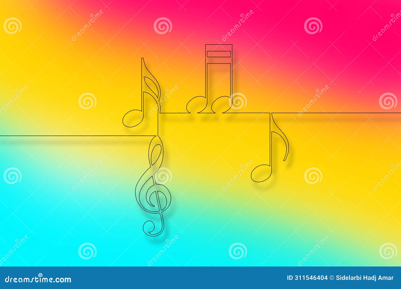 One Line Drawing of Isolated Music Notes on Colored Background Stock ...