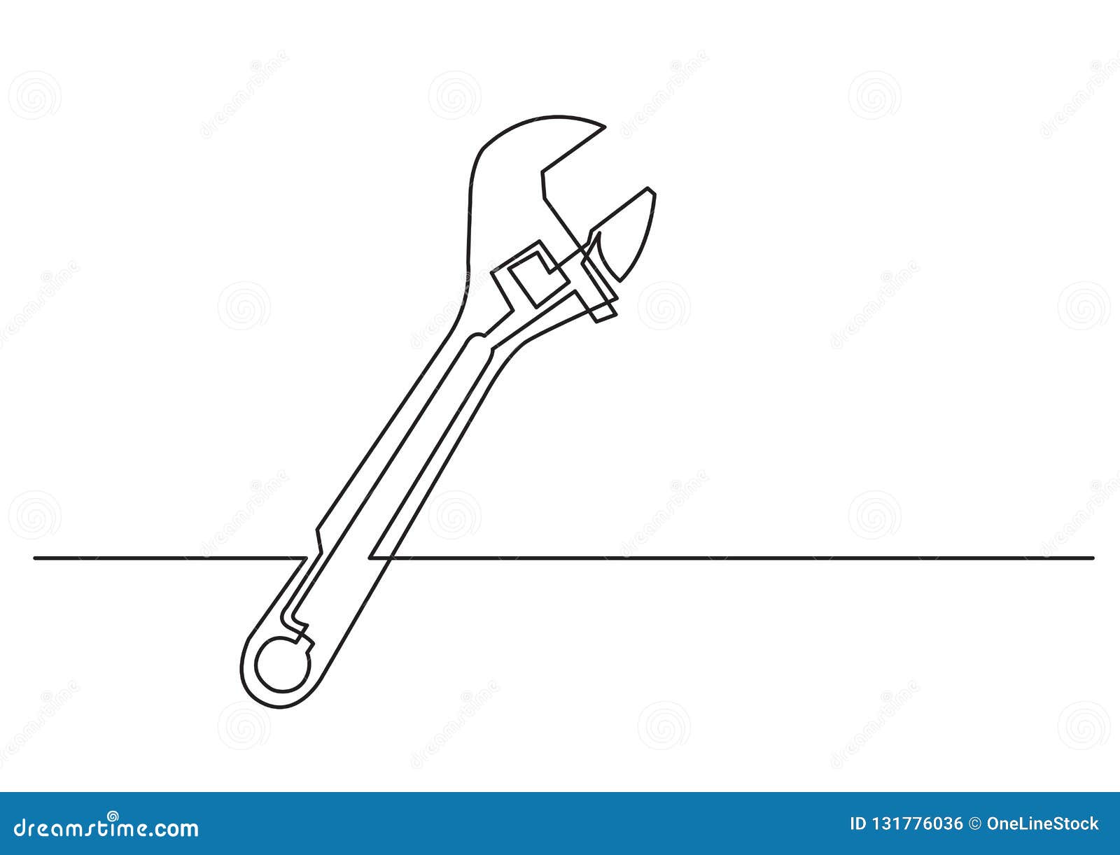 One Line Drawing of Isolated Vector Object - Adjustable Spanner Stock ...
