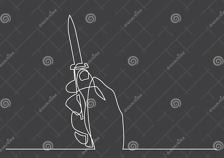 One Line Drawing of Isolated Vector Object - Hand Holding Dagger Knife ...