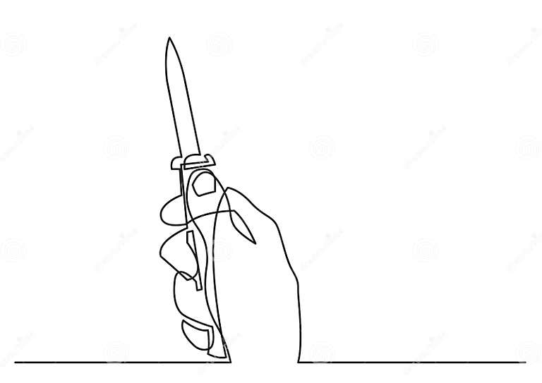 One Line Drawing of Isolated Vector Object - Hand Holding Dagger Knife ...