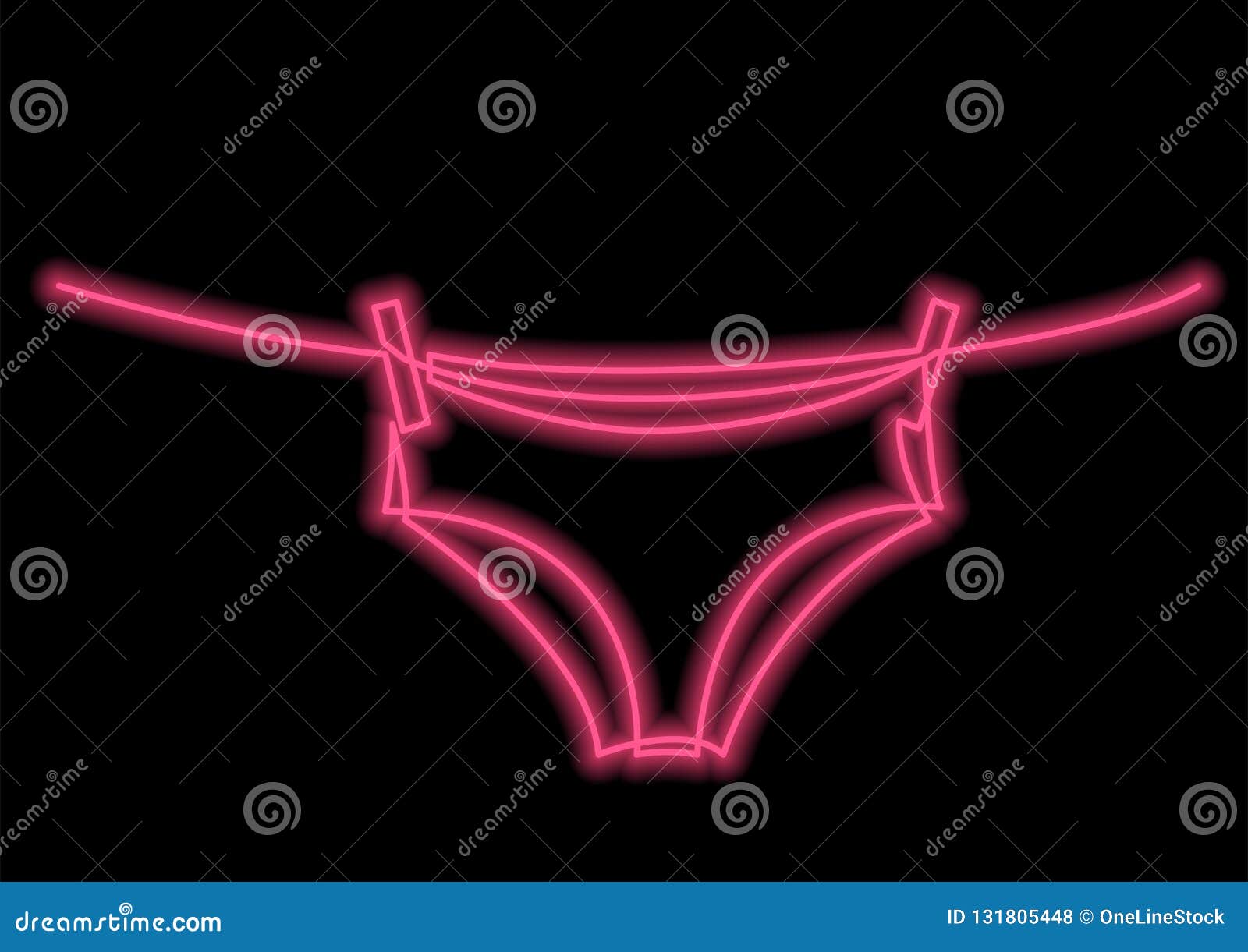 One Line Drawing of Isolated Vector Object - Panties on Rope with Neon ... One Line Drawing of Isolated Vector Object - Panties on Rope with Neon ...