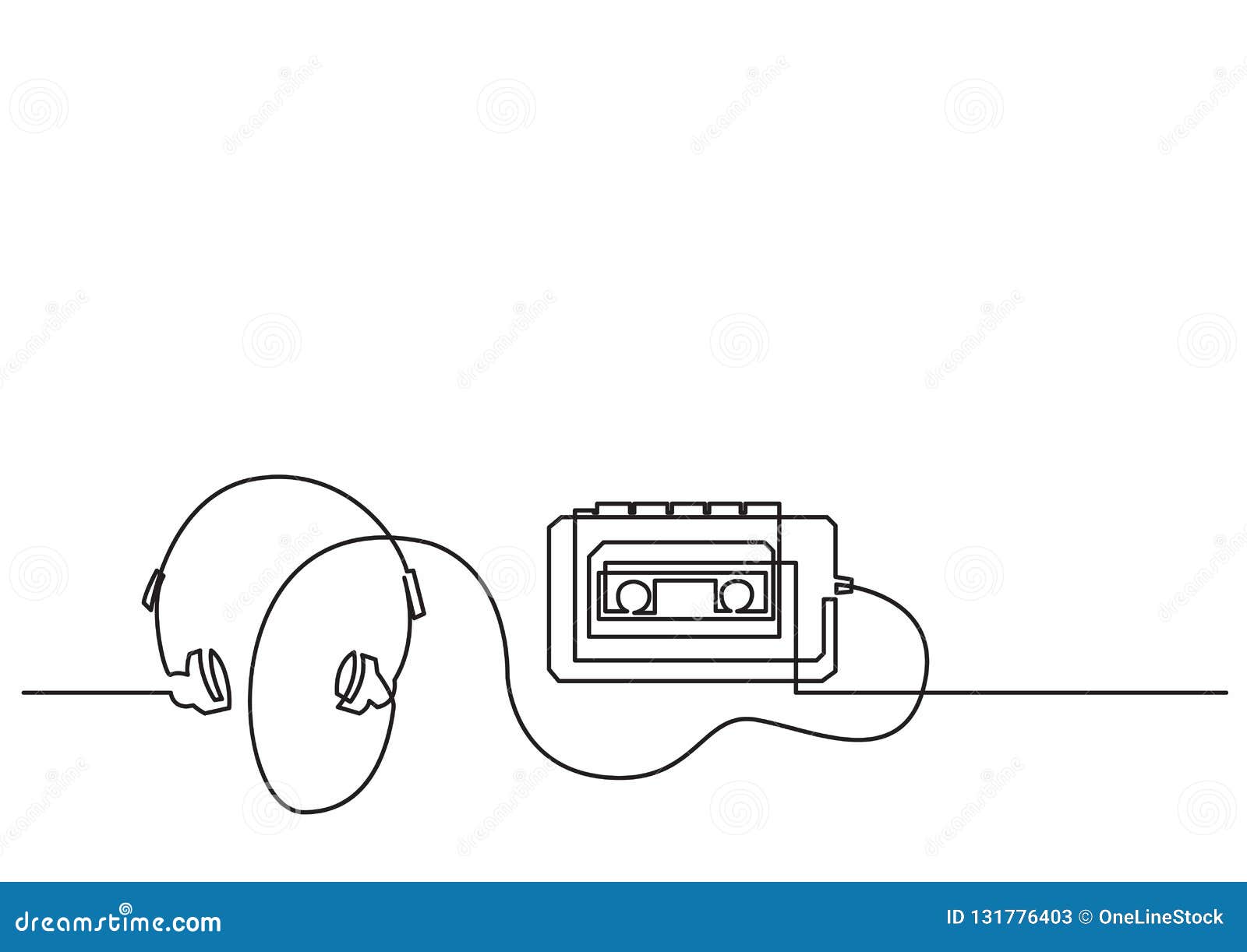 One Line Drawing of Isolated Vector Object - Retro Portable Cassette ...