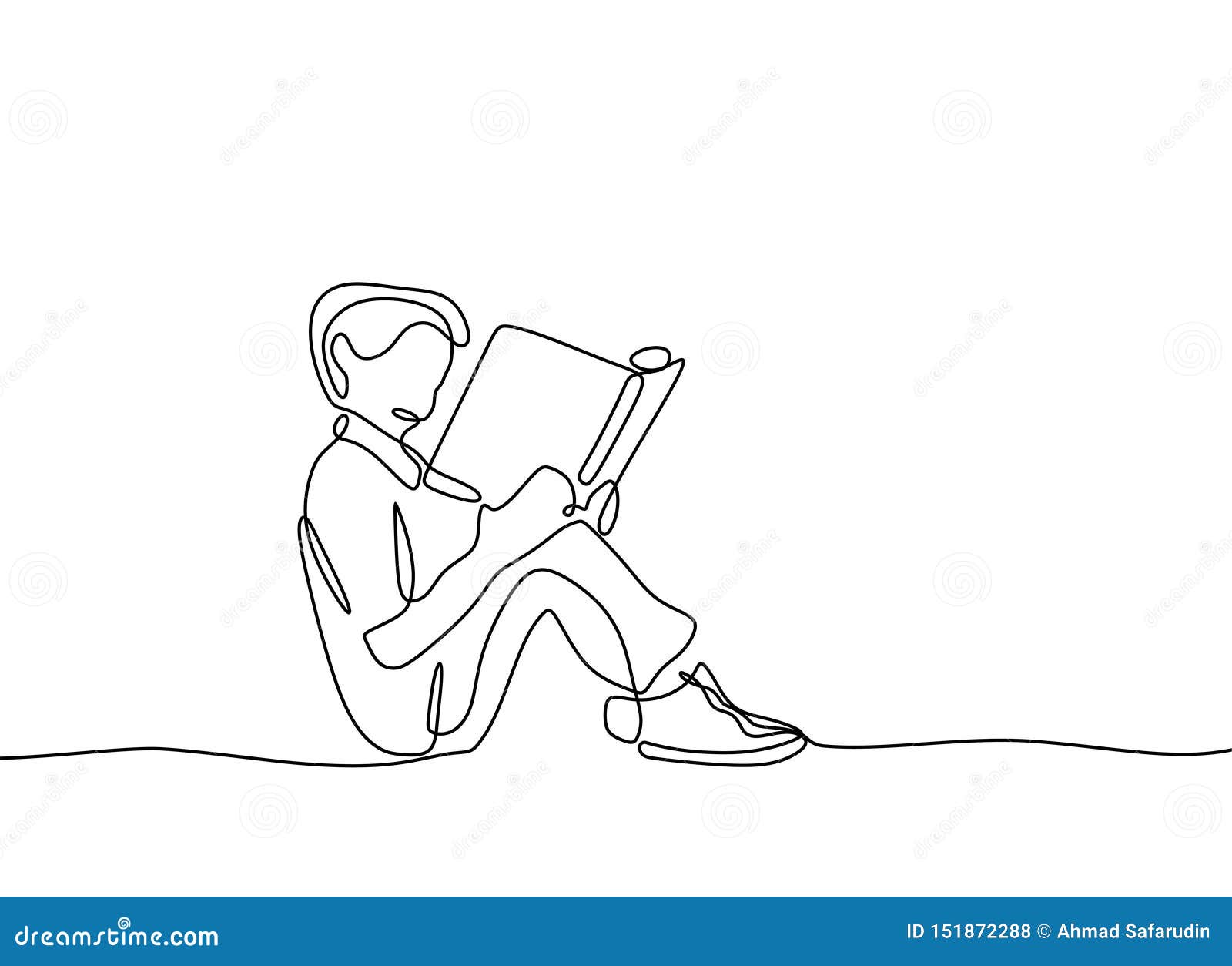 One Line Drawing Kids Read Book Continuous Minimalist Design Stock ...