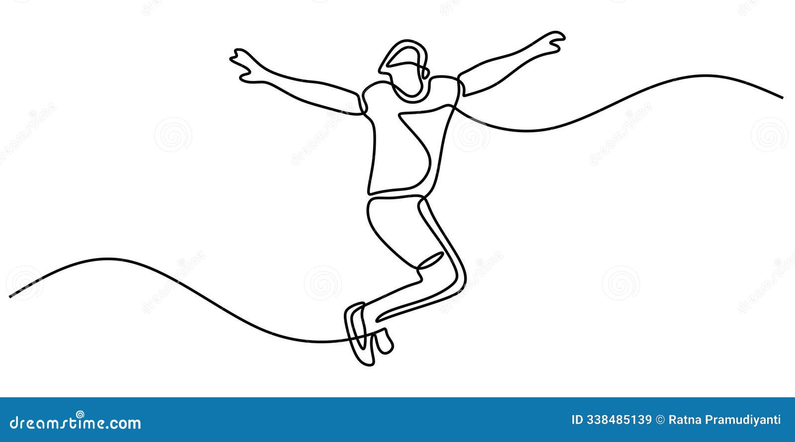 One Line Drawing of a Man in Action, Leaping, Energetic Illustration of ...