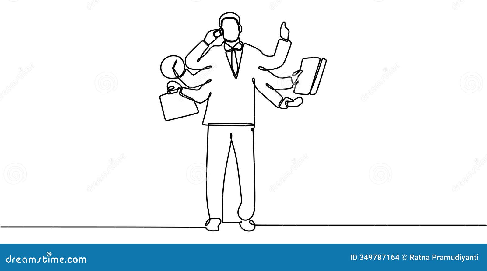 One Line Drawing of a Man Holding Work Equipment while Calling ...