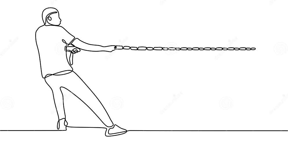 One Line Drawing of a Man Pulling a Rope, Representing Determination ...