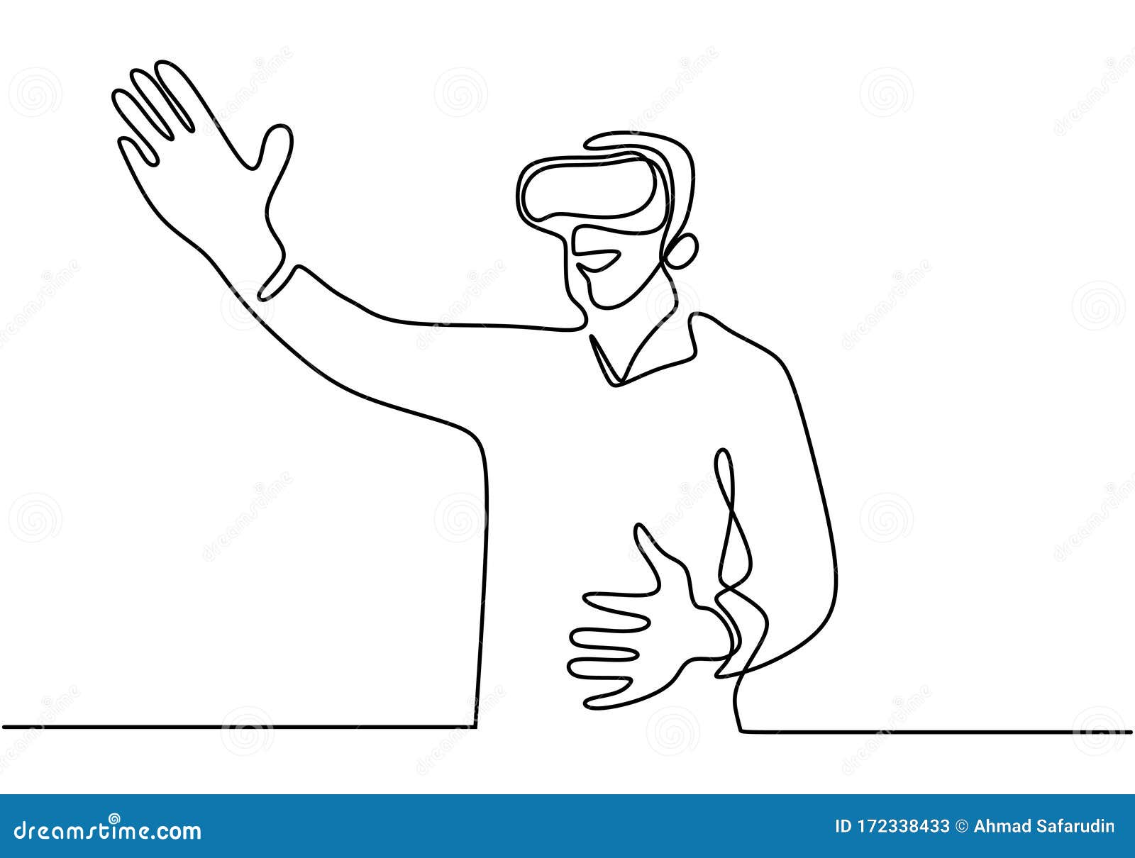 One Line Drawing of a Man Using Virtual Glasses, Concept of Modern VR ...