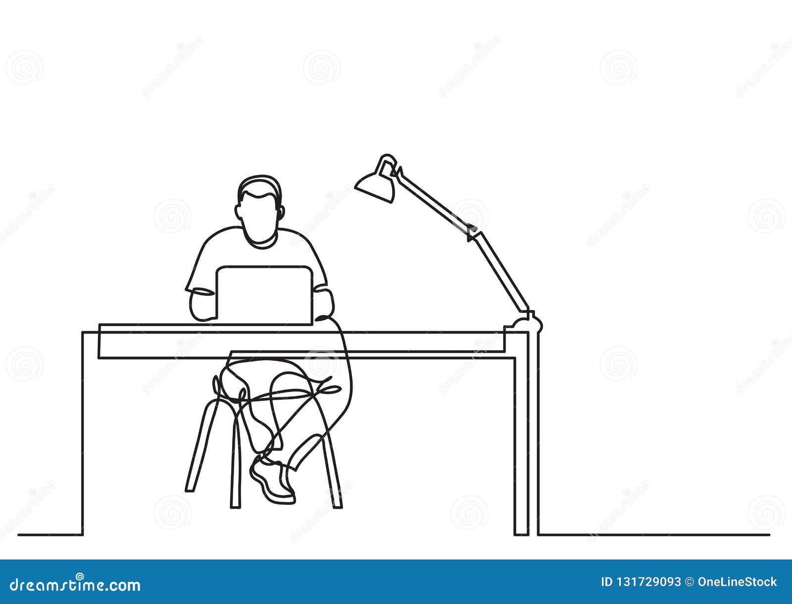 One Line Drawing of Man Working with Laptop Computer Behind Desk Stock ... One Line Drawing of Man Working with Laptop Computer Behind Desk Stock ...