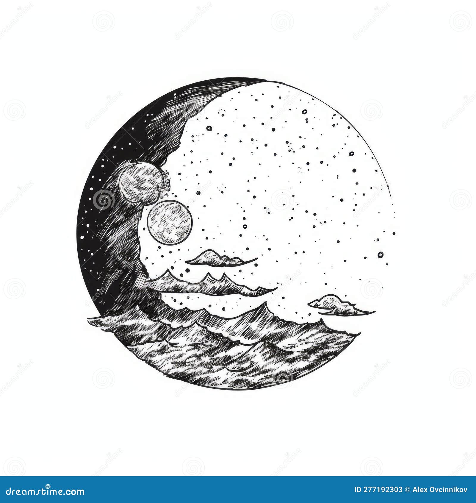 One Line Drawing of Moon Background for Invitations and Posters. Stock ...