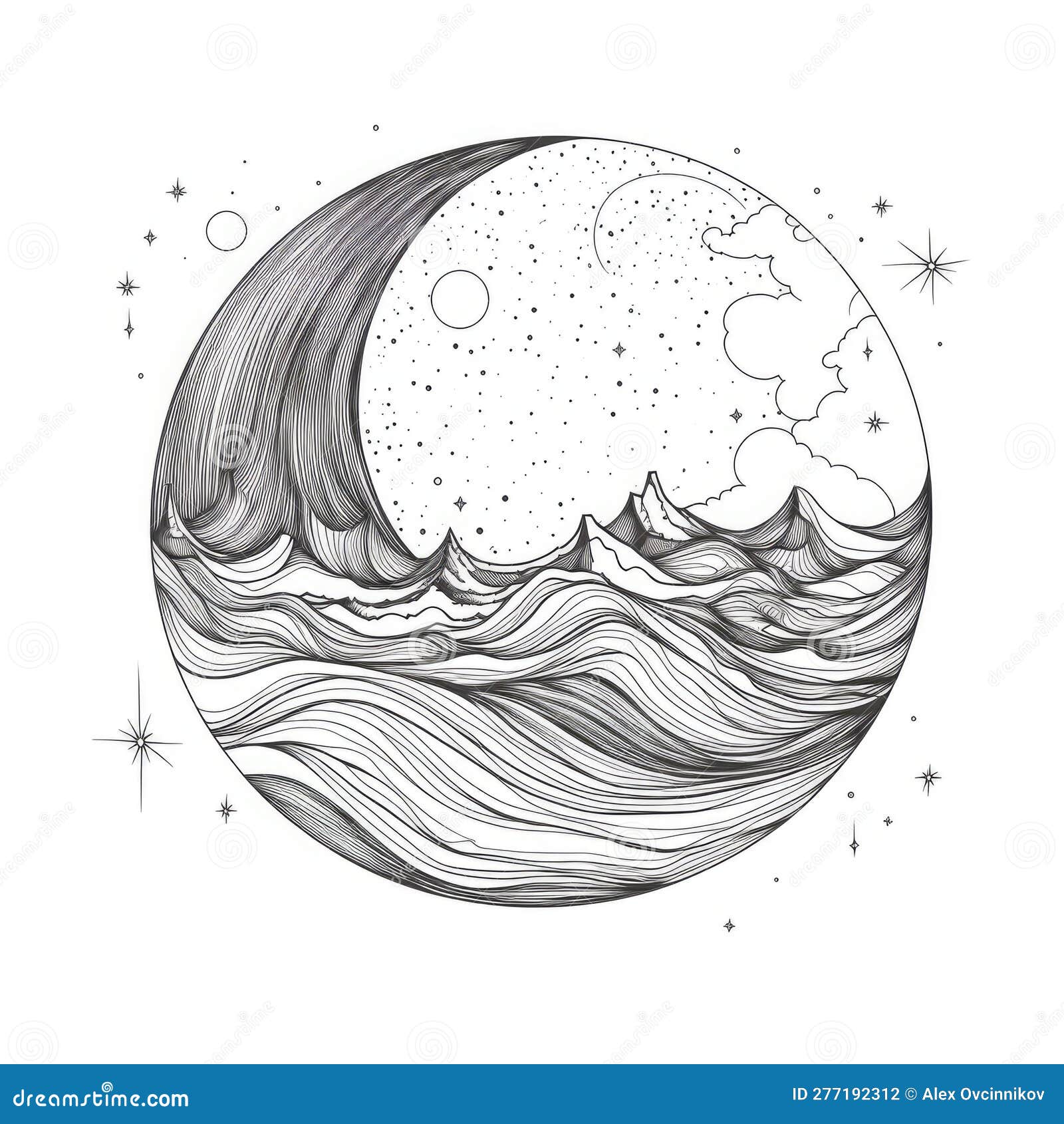 One Line Drawing of Moon Background for Invitations and Posters. Stock ...